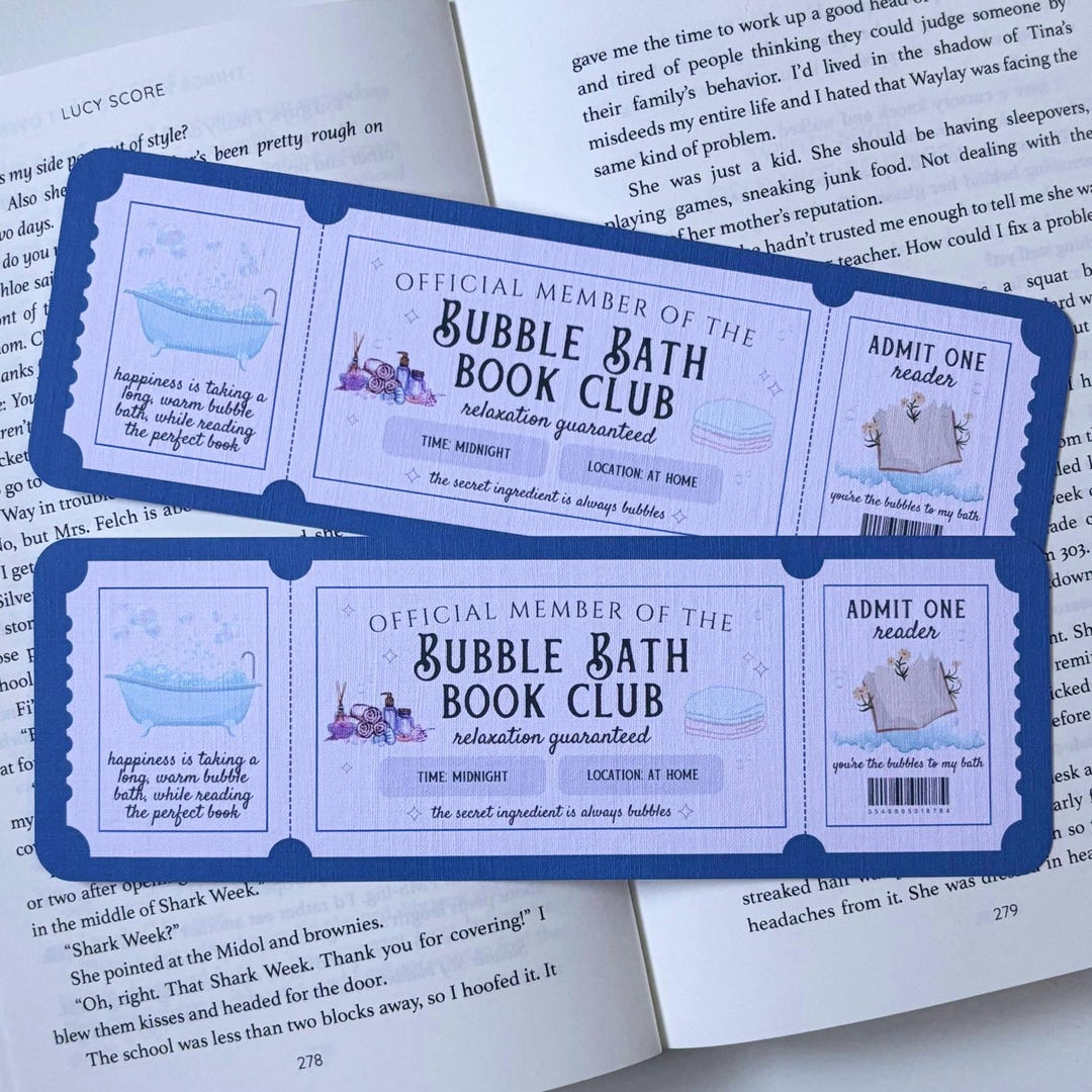 Bubble Bath Bookmark Bubble Bath Book Club Ticket Bookmark Book Club ...
