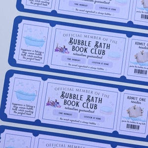 Bubble Bath Bookmark Bubble Bath Book Club Ticket Bookmark Book Club ...
