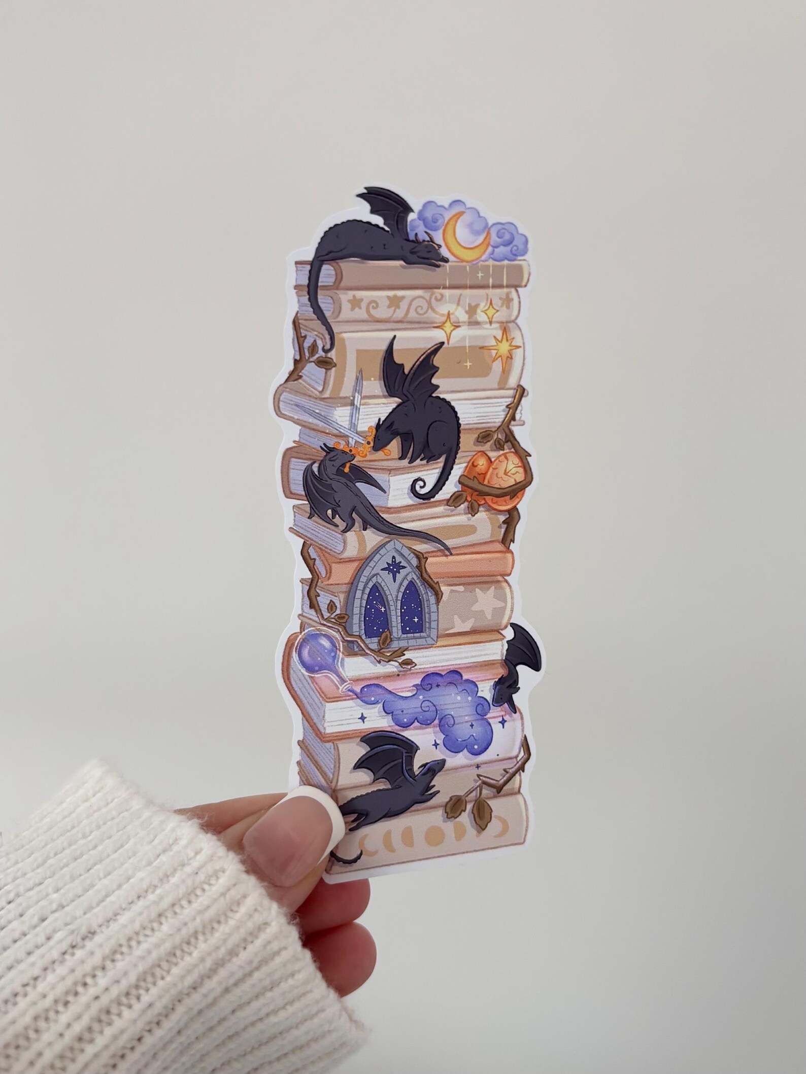 Dragon Matte Vinyl Sticker | Black & Gold Dragon Bookstack | Kindle ...