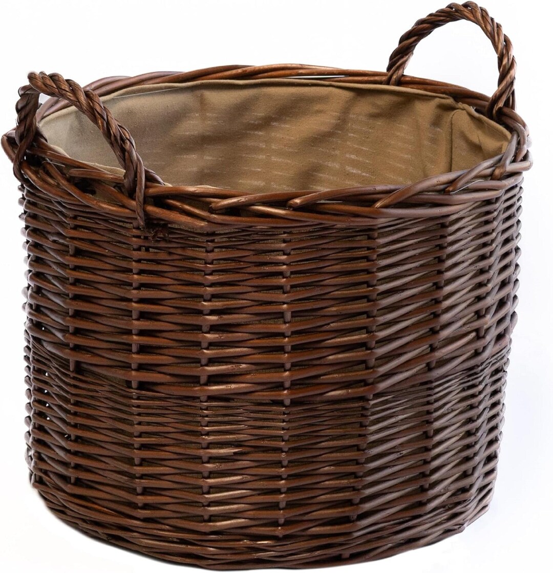 Wicker Log Basket With Handles & Lining Wicker Basket, Wicker Storage ...