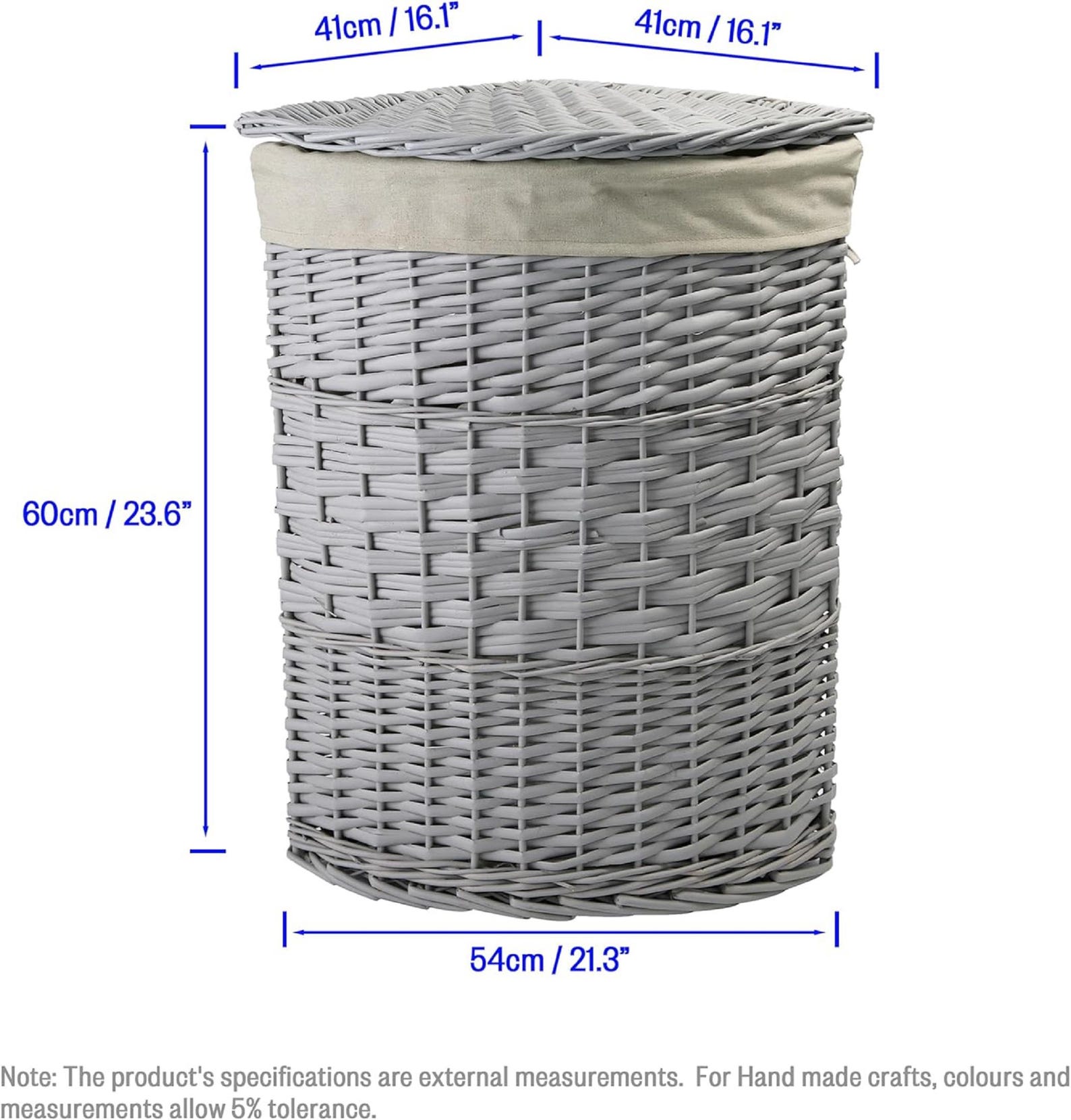Premium Lidded Grey Wicker Corner Linen Laundry Basket With Cotton ...