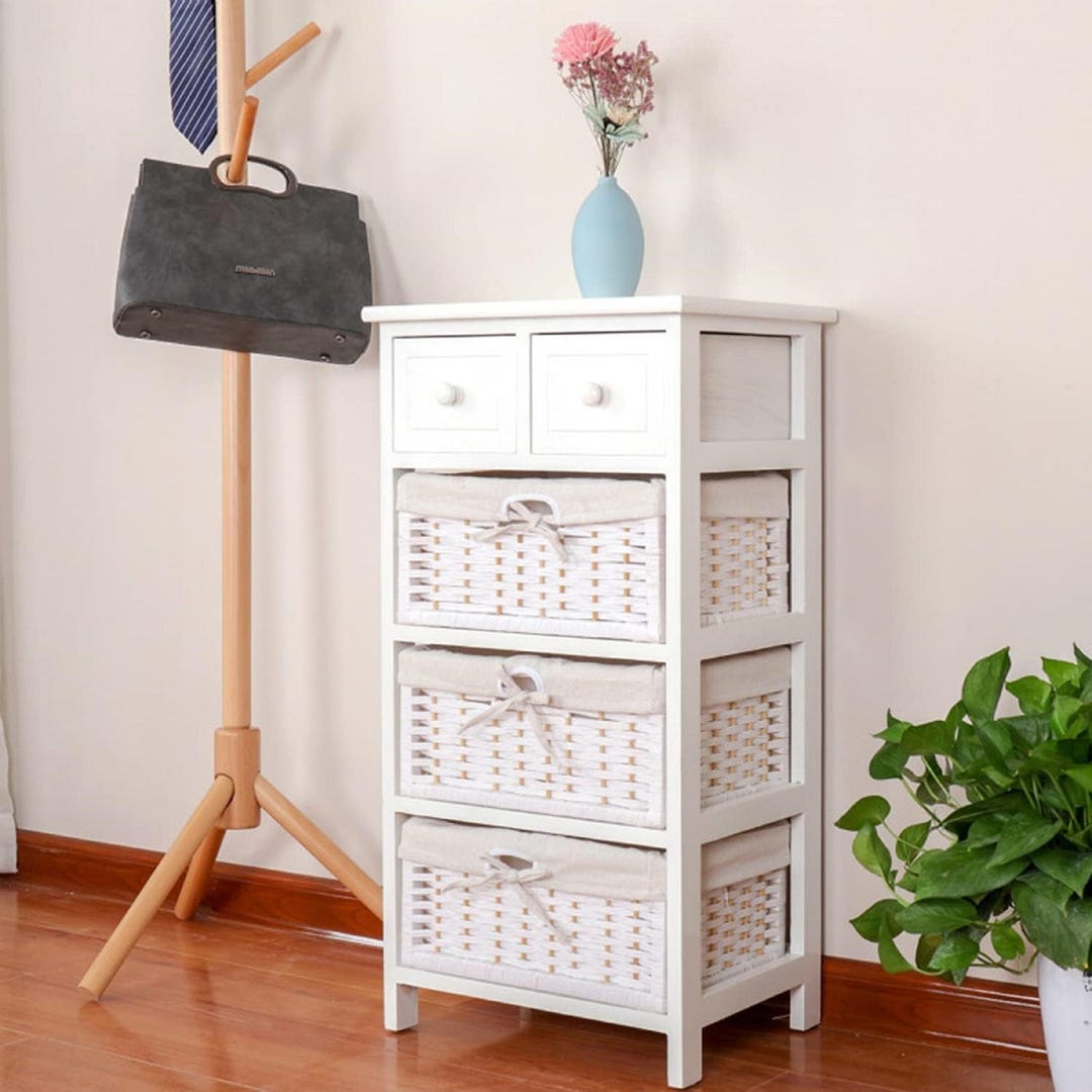Bedside Table/small Storage Unit/wicker Basket Drawers/bathroom Cabinet ...
