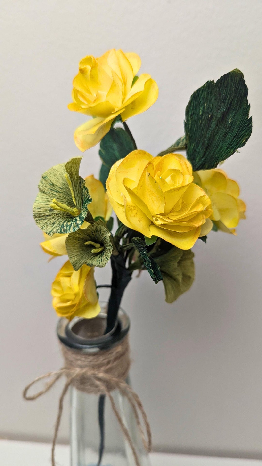 Yellow Paper Roses Mini Bouquet | Hand-painted & Scented | Floral ...
