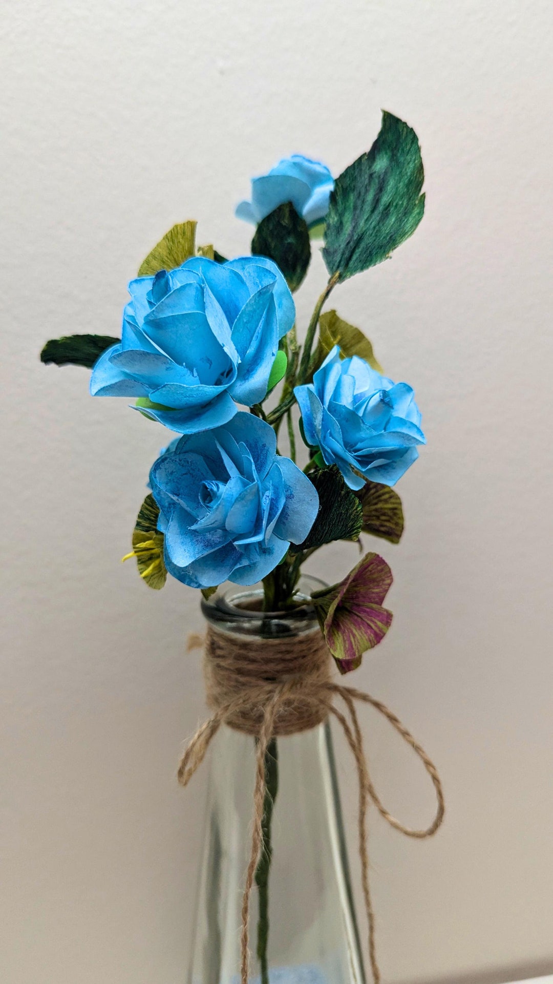 Sky Blue Paper Roses | Hand-painted & Scented Mini Bouquet ...