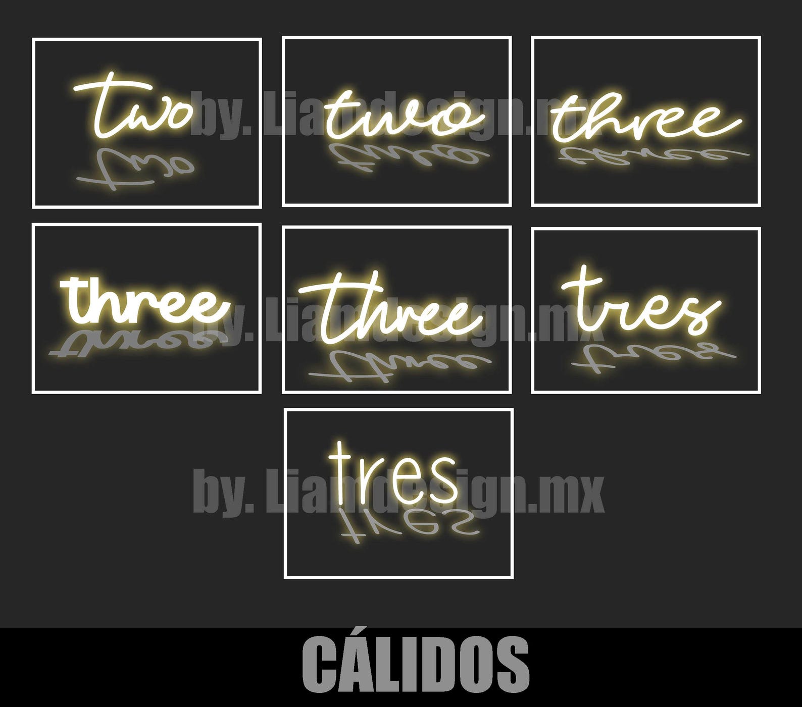 32 NEON SIGN Overlays, in Warm and Cool Tones, One, Two, Three, One ...
