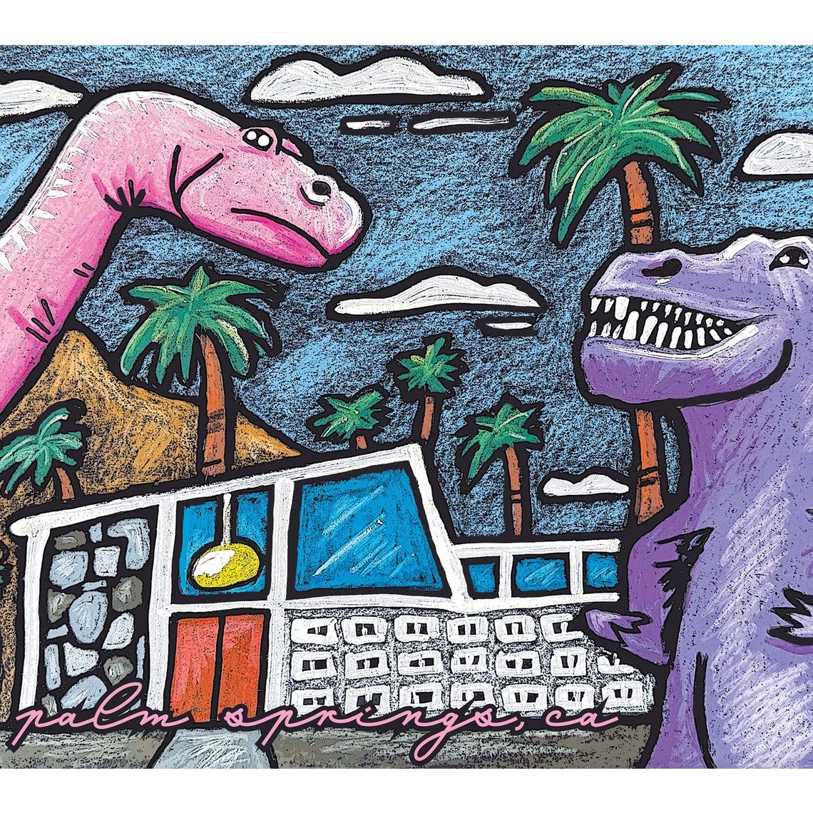 Palm Springs Card Dinosaurs, Mid Century Modern, T Rex, Brontosaurus ...