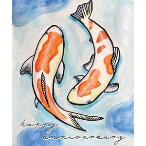 Koi Anniversary Card - Fish, Goldfish, Pond, Lake, Beach, Water ...