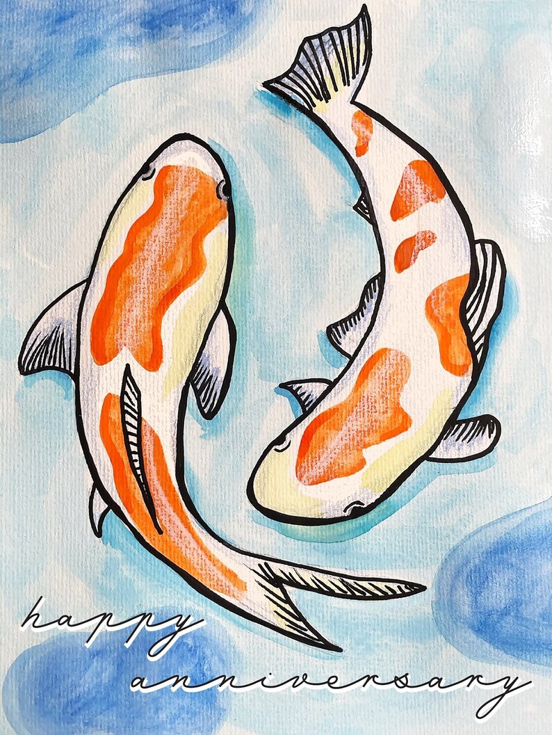 Koi Anniversary Card - Fish, Goldfish, Pond, Lake, Beach, Water ...