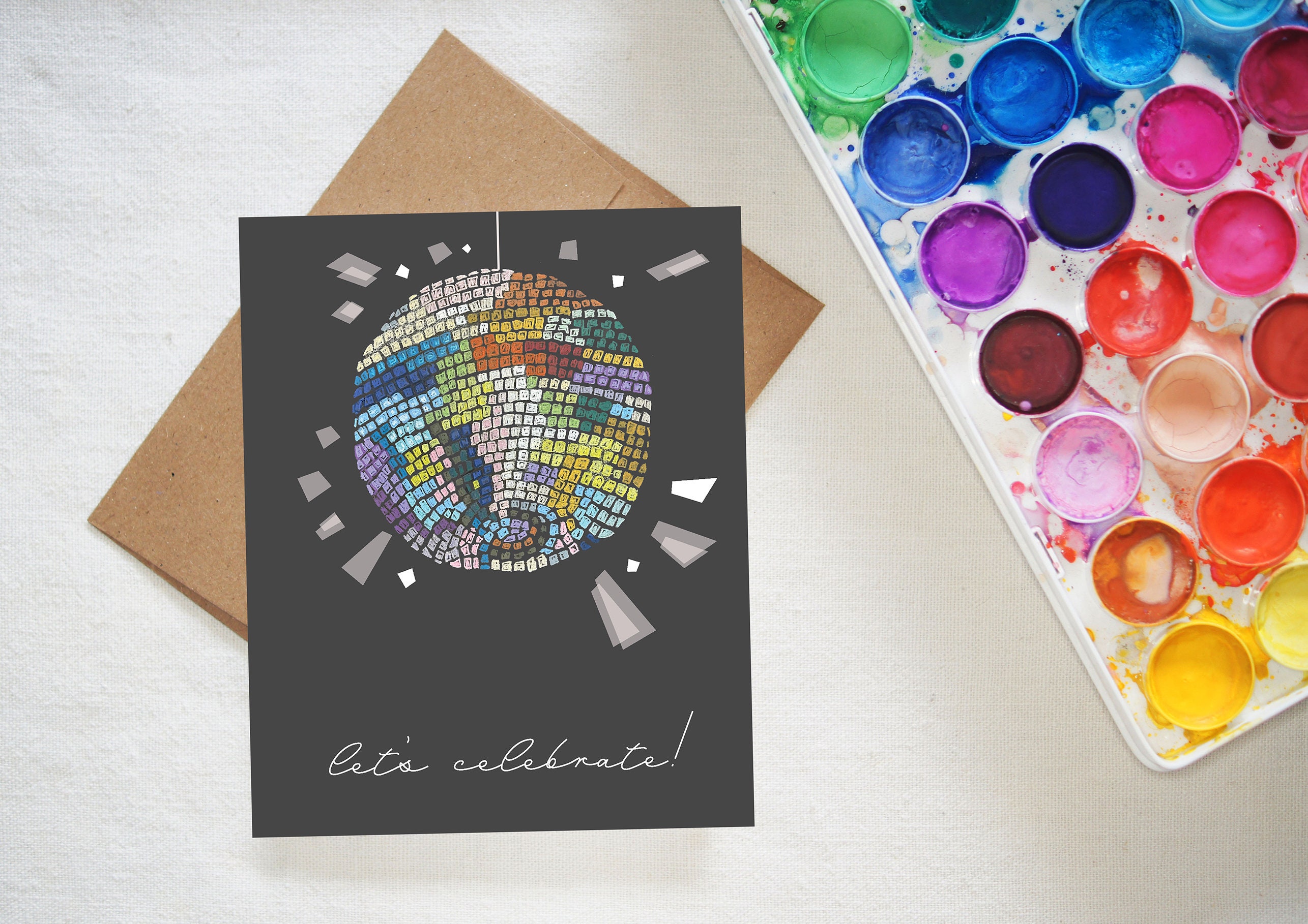 Hand Drawn Disco Ball Birthday Card: Colorful Chalk Style - Etsy