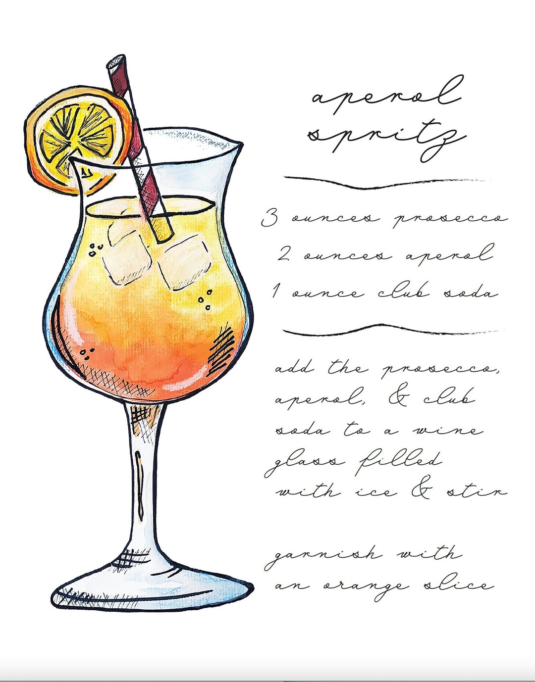 Aperol Spritz Card Cocktail Recipe Orange Bar - Etsy