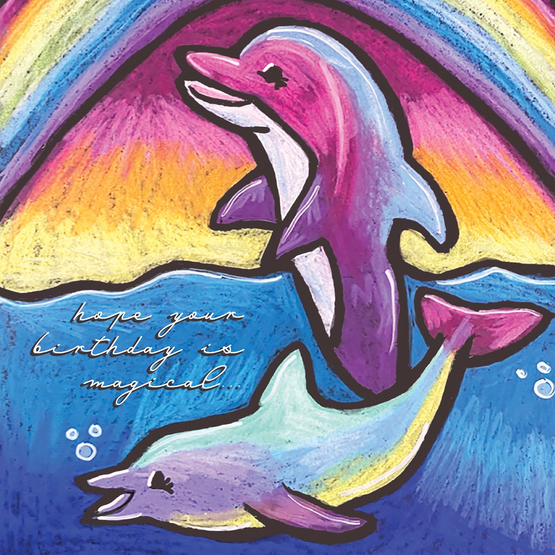 Magic Dolphin Birthday Card Greeting, Magic, Ocean, Rainbow, Nineties ...