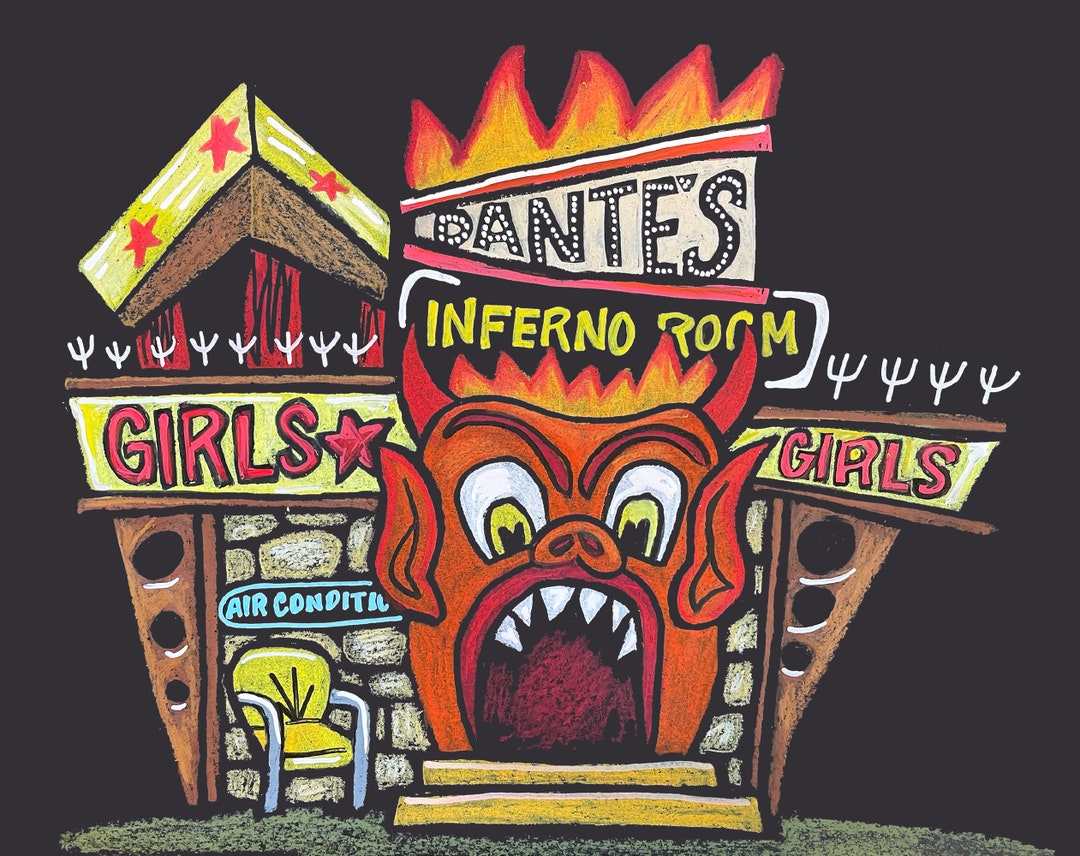 Dante's Inferno Card - Halloween, Retro, Vintage, Retro, Chalk Art, Chalkboard, October, Hand ...