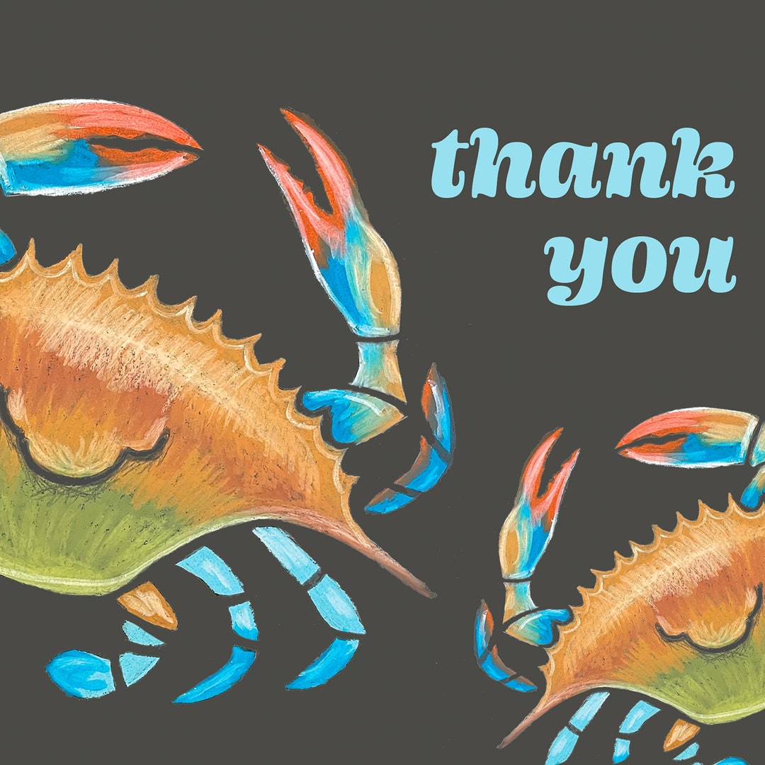 Blue Crab Thank You Greeting Card Hand Drawn, Chalkboard, Chalk Style ...