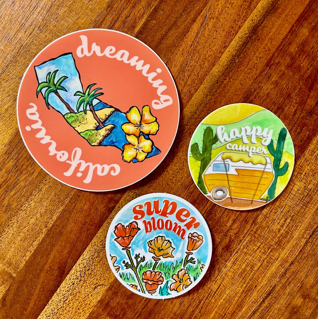 California Sticker Pack - Rv, Camping, Cactus, Desert, Sun, Vintage ...