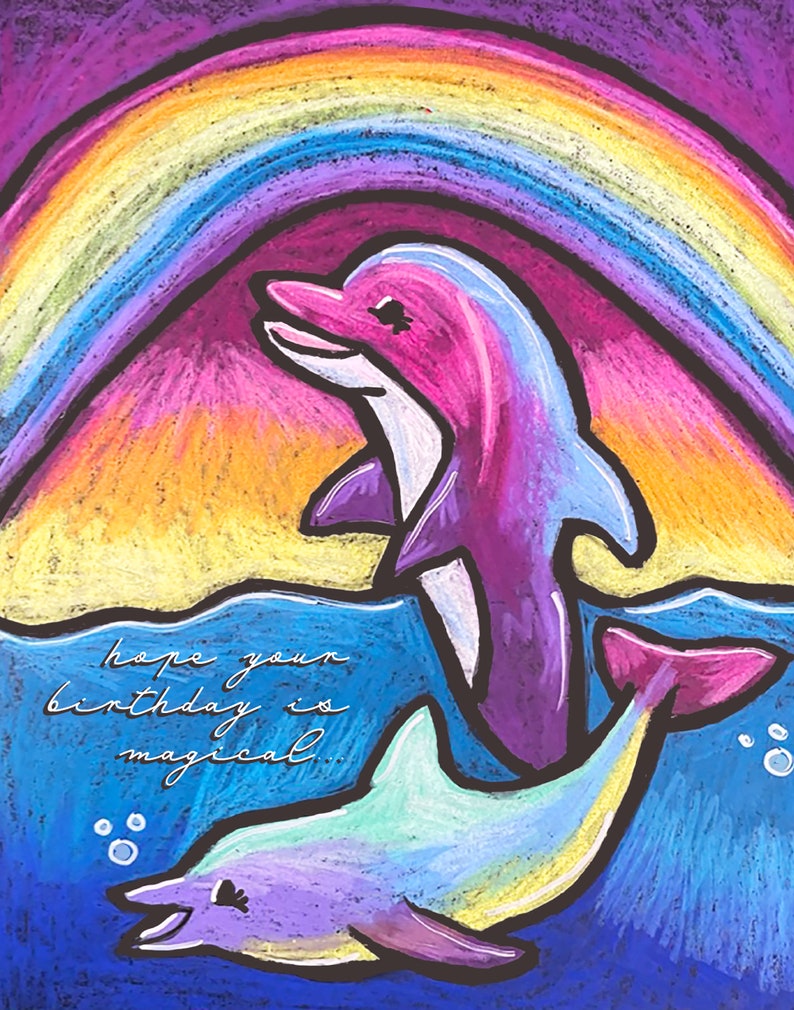 Magic Dolphin Birthday Card Greeting, Magic, Ocean, Rainbow, Nineties ...
