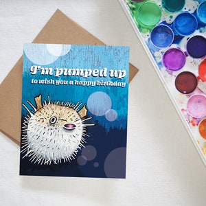 Puffer Fish Birthday Card - Greeting, Ocean, Marine, Beach, Pumped Up ...
