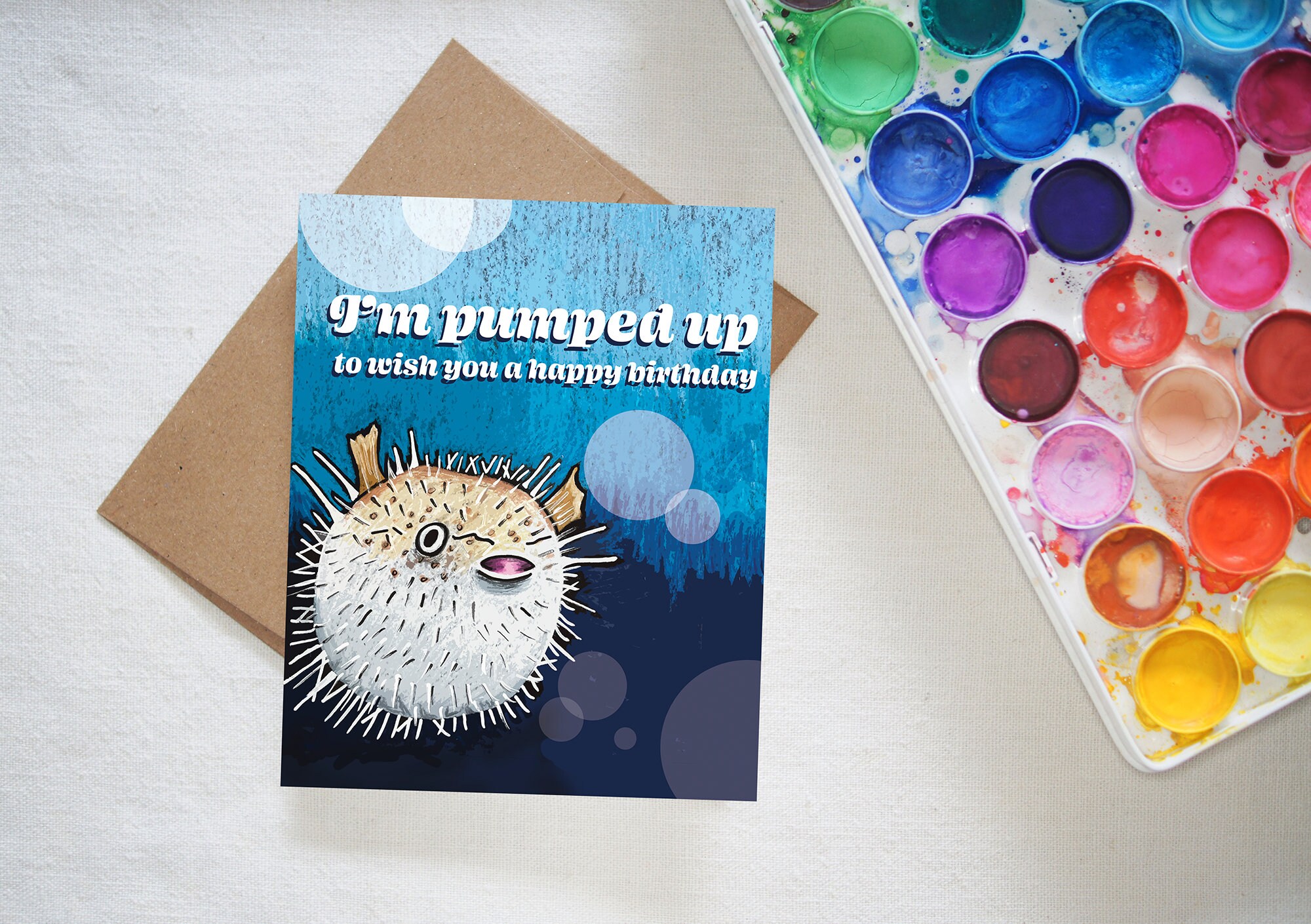 Puffer Fish Birthday Card Greeting, Ocean, Marine, Beach, Pumped Up ...