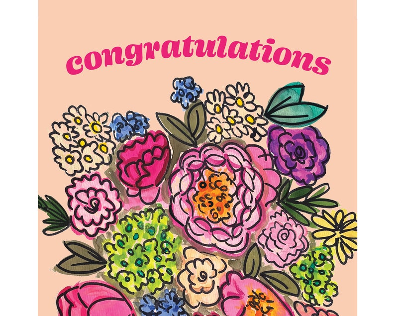 Congratulations Bouquet Card- Wedding, Celebrate, Ever After, Happily ...