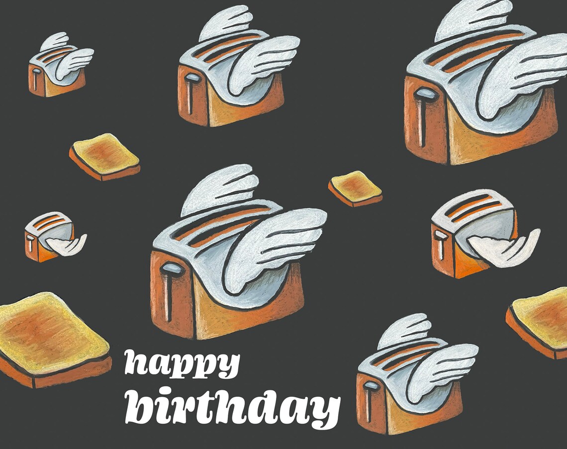 Flying Toasters Birthday Card - Nineties, After Dark, Chalk Art ...