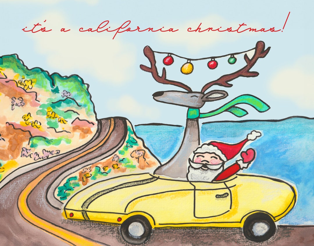 California Christmas Card - Santa, Reindeer, Lights, Ornament, Pch ...