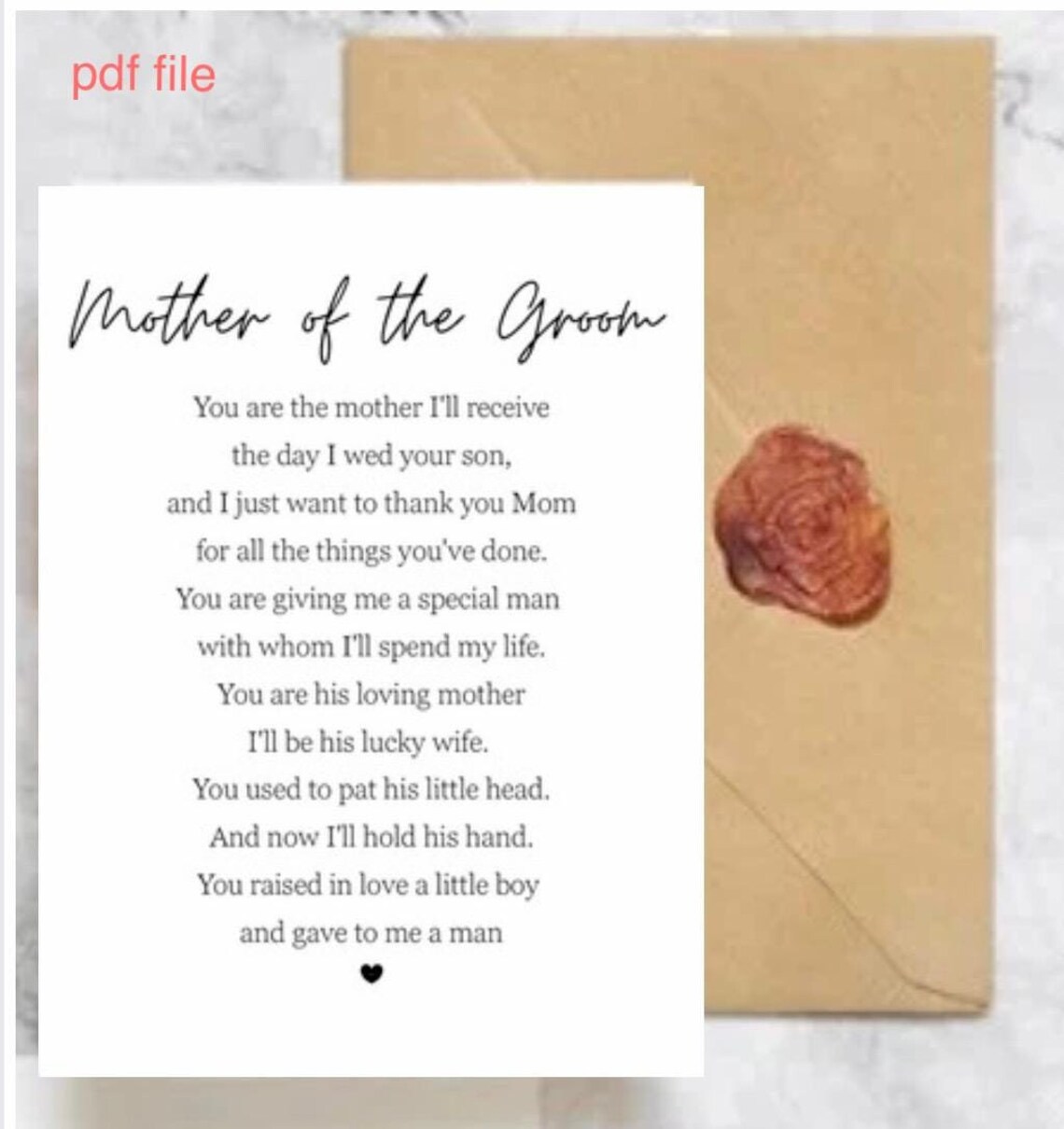Mother of the Groom Poem Printable, Thoughtful Gift From Bride, Mother ...