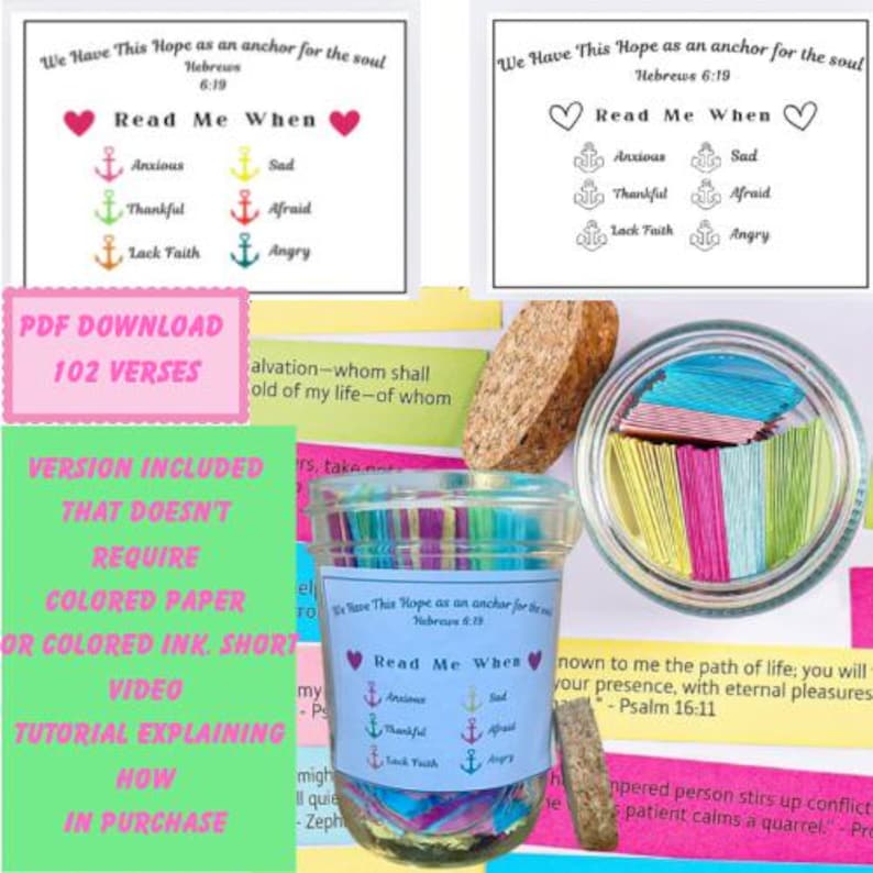 DIY Color Coded Bible Verse Jar for Emotions, Scripture Jar Kit ...