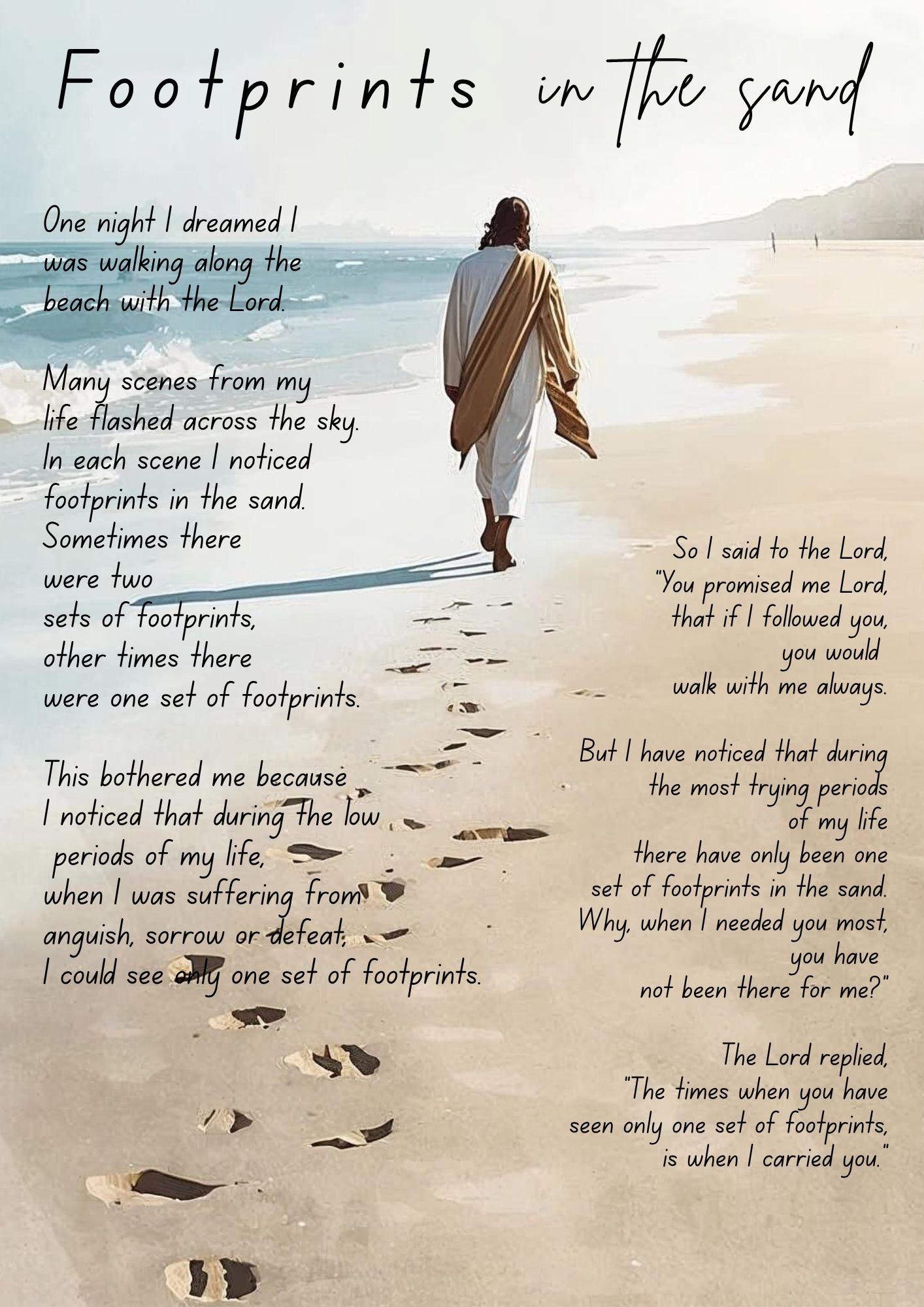 Footprints in the Sand Poem: Christian Watercolor Beach Art (digital ...