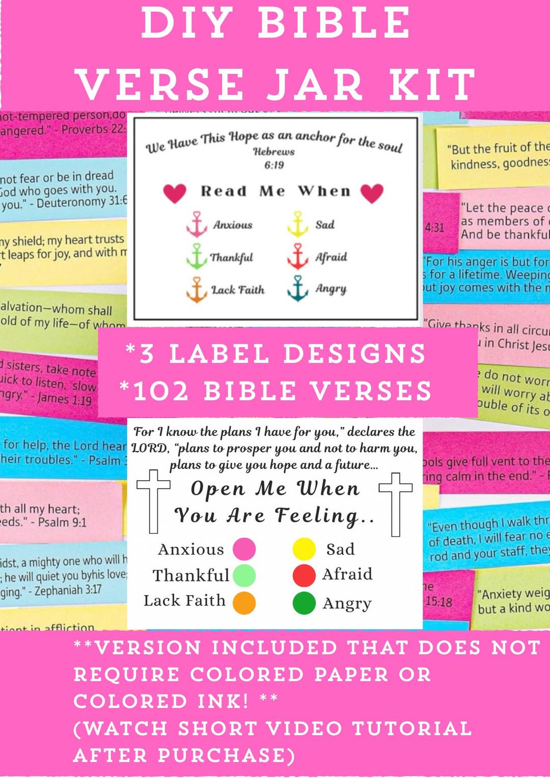 DIY Color Coded Bible Verse Jar for Emotions, Scripture Jar Kit ...