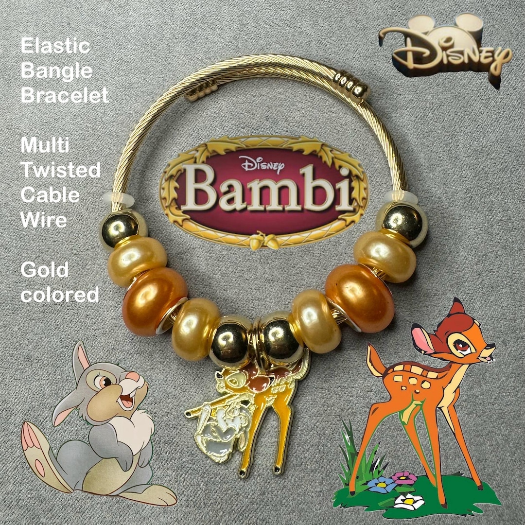 BAMBI & THUMPER Gold Elastic Multi-twisted Cable Charm Bangle Bracelet ...