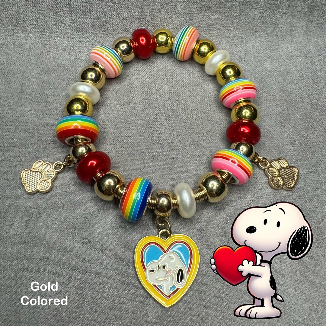 Peanuts 3 Snoopy 18cm Gold Spring Stretchy Charm Bracelet Jewelry Gifts ...
