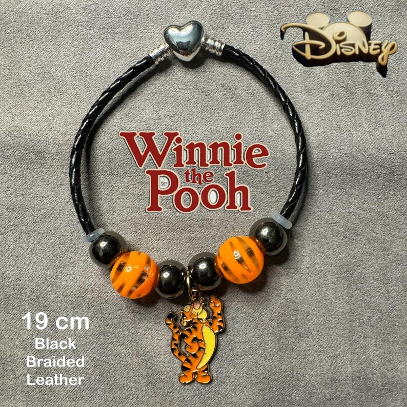 Disney Winnie the Pooh TIGGER 1 19cm Black Braided Leather Charm ...