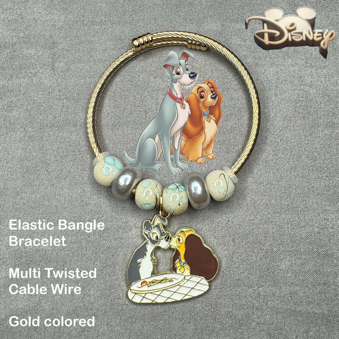 LADY & THE TRAMP Gold Elastic Multi-twisted Cable Charm Bangle Bracelet ...