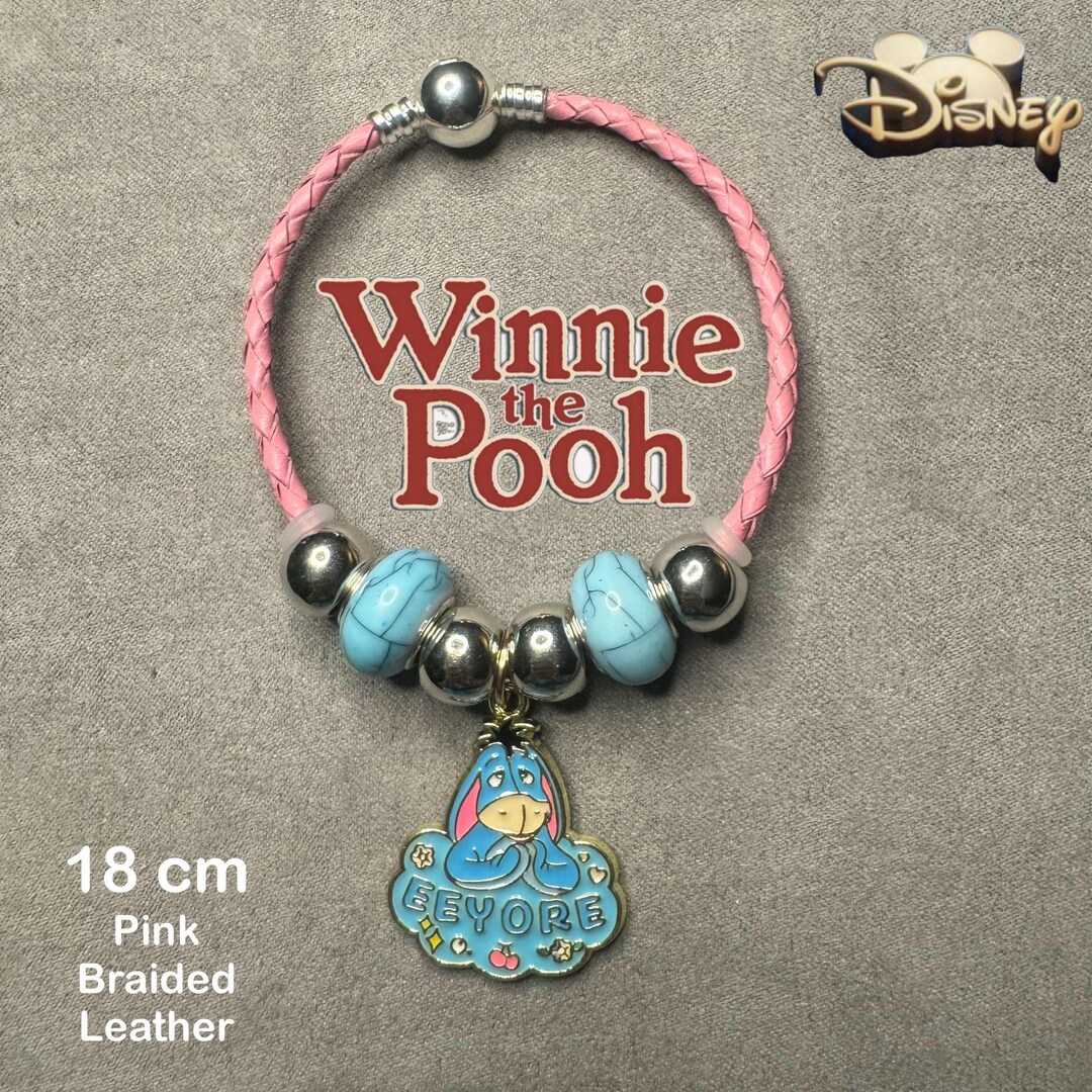 Disney Winnie the Pooh EEYORE Pink Braided Leather Charm Bracelet Jewelry Gifts for Women and ...