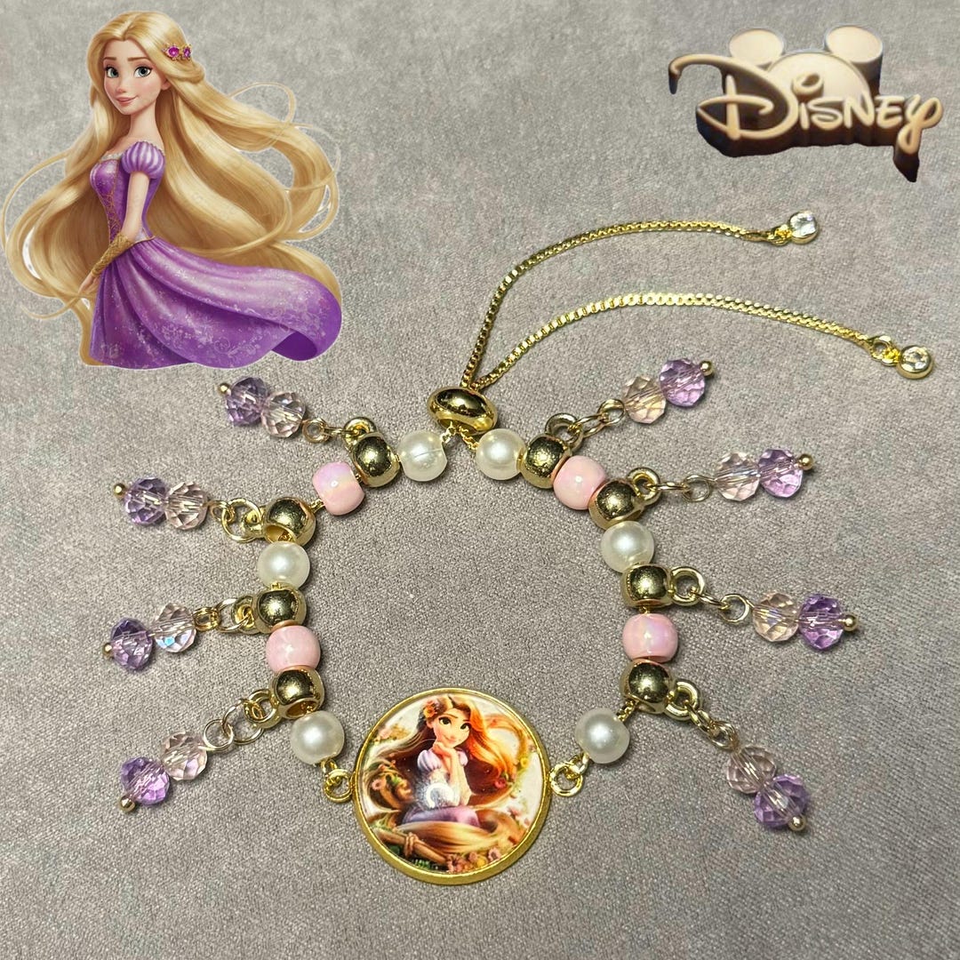 PRINCESS RAPUNZEL tangled Gold Adjustable Slider Chain Charm Bracelet ...