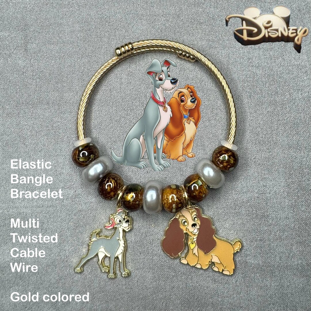 LADY & THE TRAMP Gold Elastic Multi-twisted Cable Charm Bangle Bracelet ...