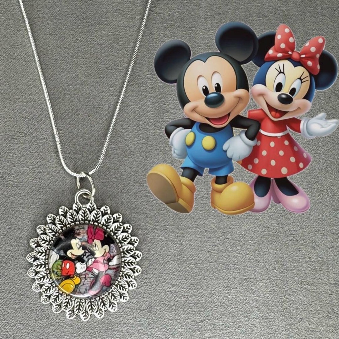 Disney MICKEY & MINNIE MOUSE Cabochon Charm Pendant on 925 Sterling ...