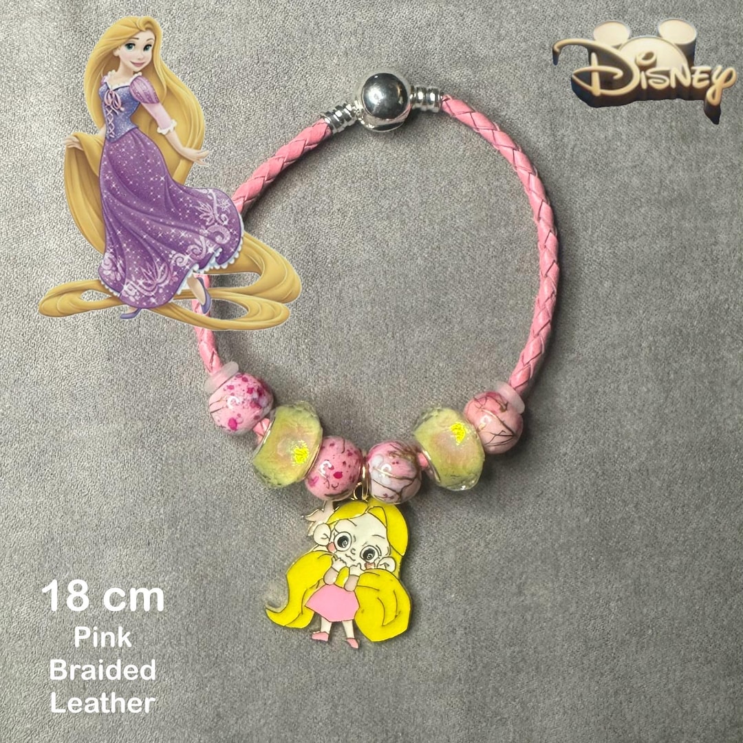 Disney Princess RAPUNZEL 4 18cm Pink Braided Leather Charm Bracelet ...