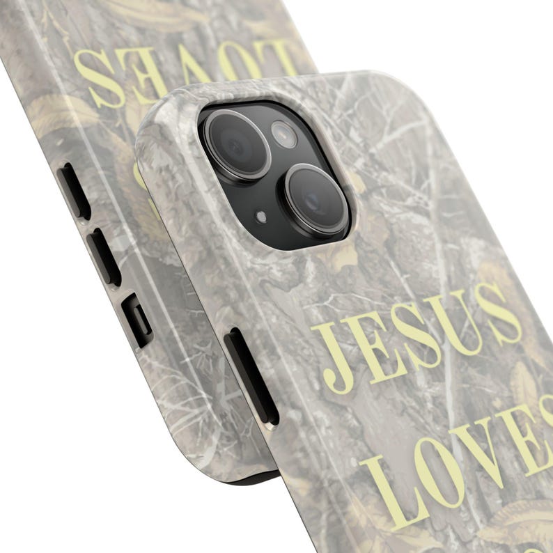 Faith-inspired Camouflage Phone Case, Jesus Loves You in Light Yellow ...