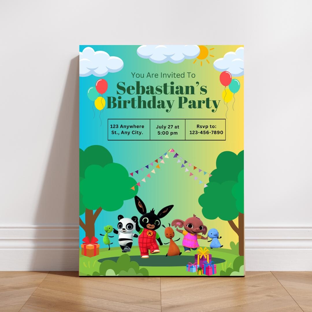 Bing Bunny Birthday Invitation Printable Bing Party Invite Digital Kids ...