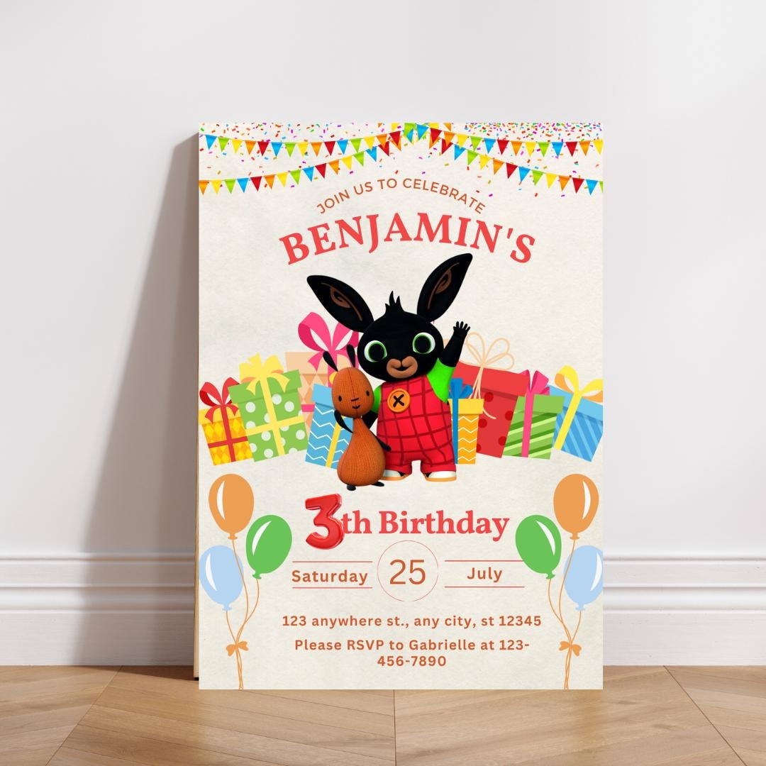 Bing Bunny Birthday Invitation Printable Bing Party Invite Digital Kids ...