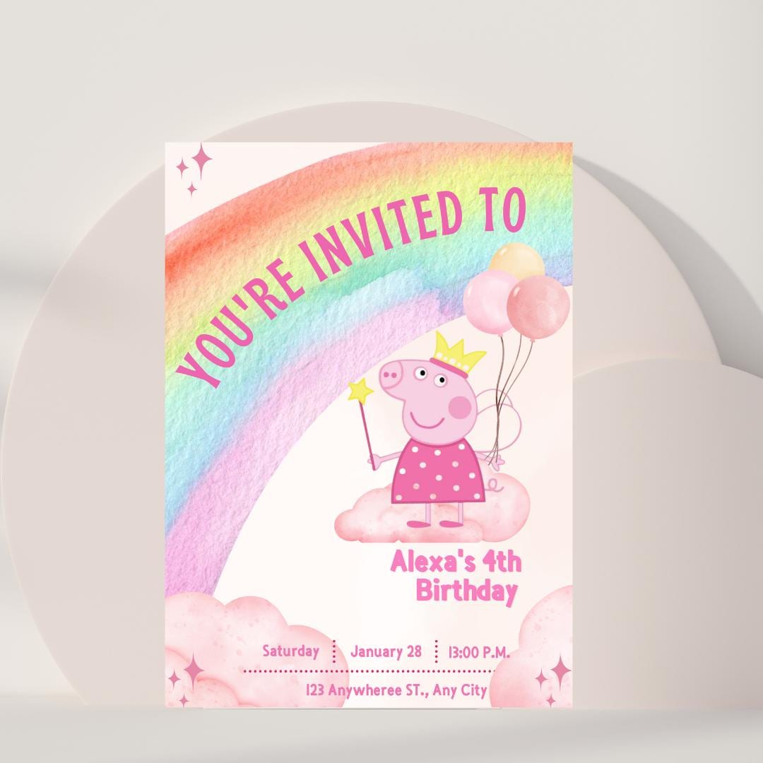 Peppa Pig Birthday Invite, Digital, Editable Invite, Printable, Theme ...