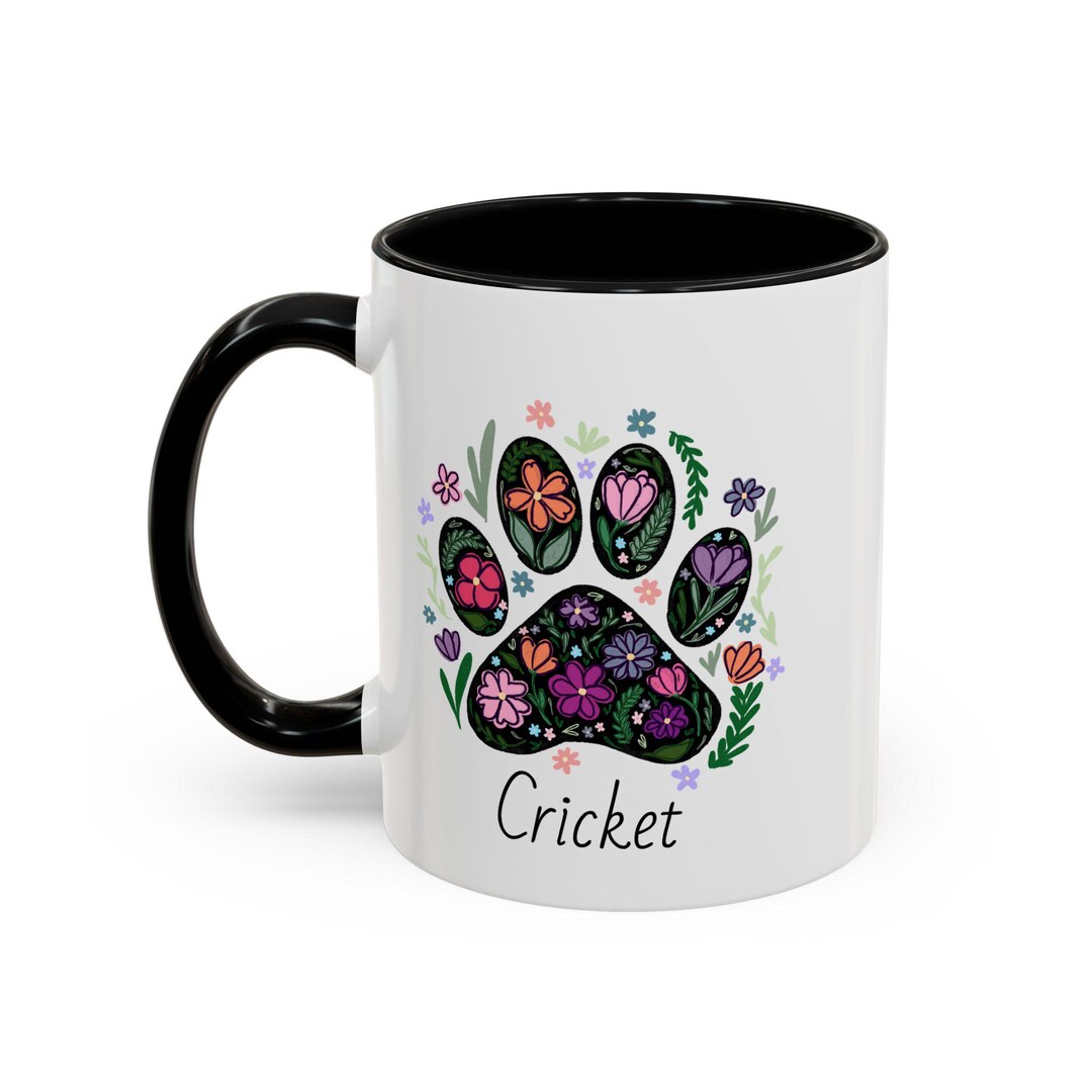 Personalizable Floral Paw Print Accent Coffee Mug | 11oz 15oz - Etsy