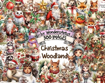 Christmas Woodland Watercolor Clipart Bundle 80 Jpg Festive Forest ...