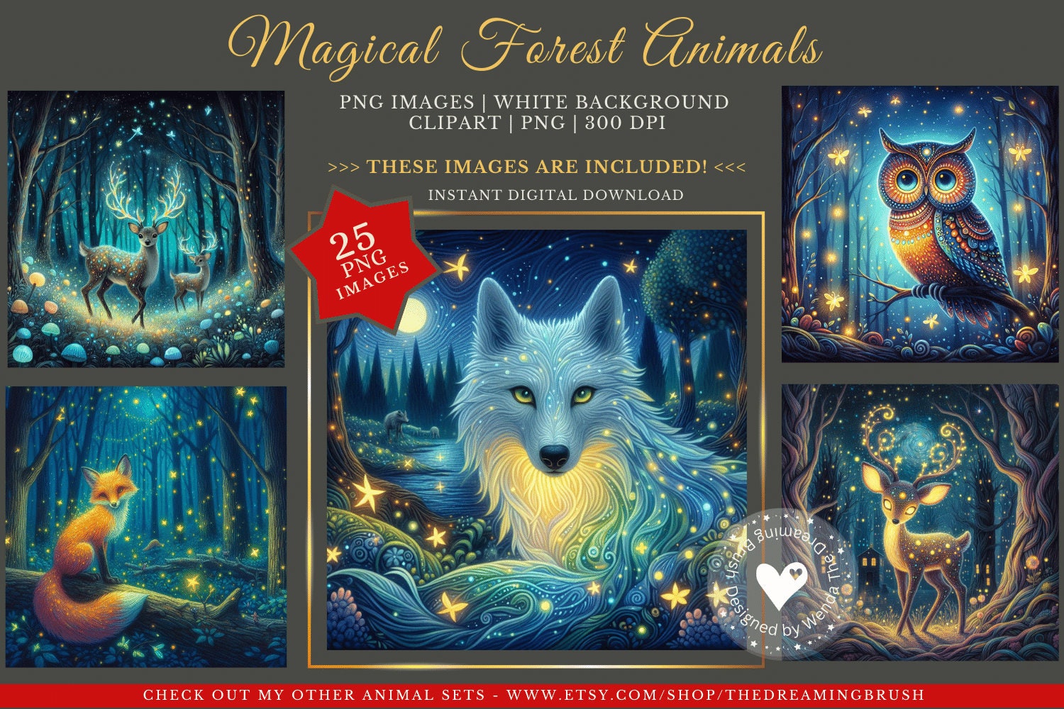 25 Magical Forest Animals Stars and Moon Prints Digital Downloads ...
