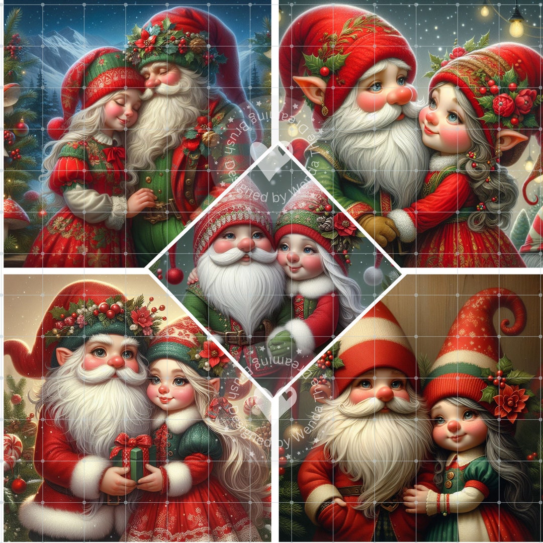 5 Christmas Gnomes Digital Downloads Classic Red & Green Christmas Wall ...