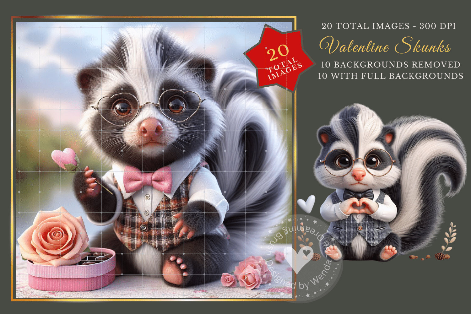 Valentine Skunk Digital Download Prints: 20 Adorable Designs for All ...