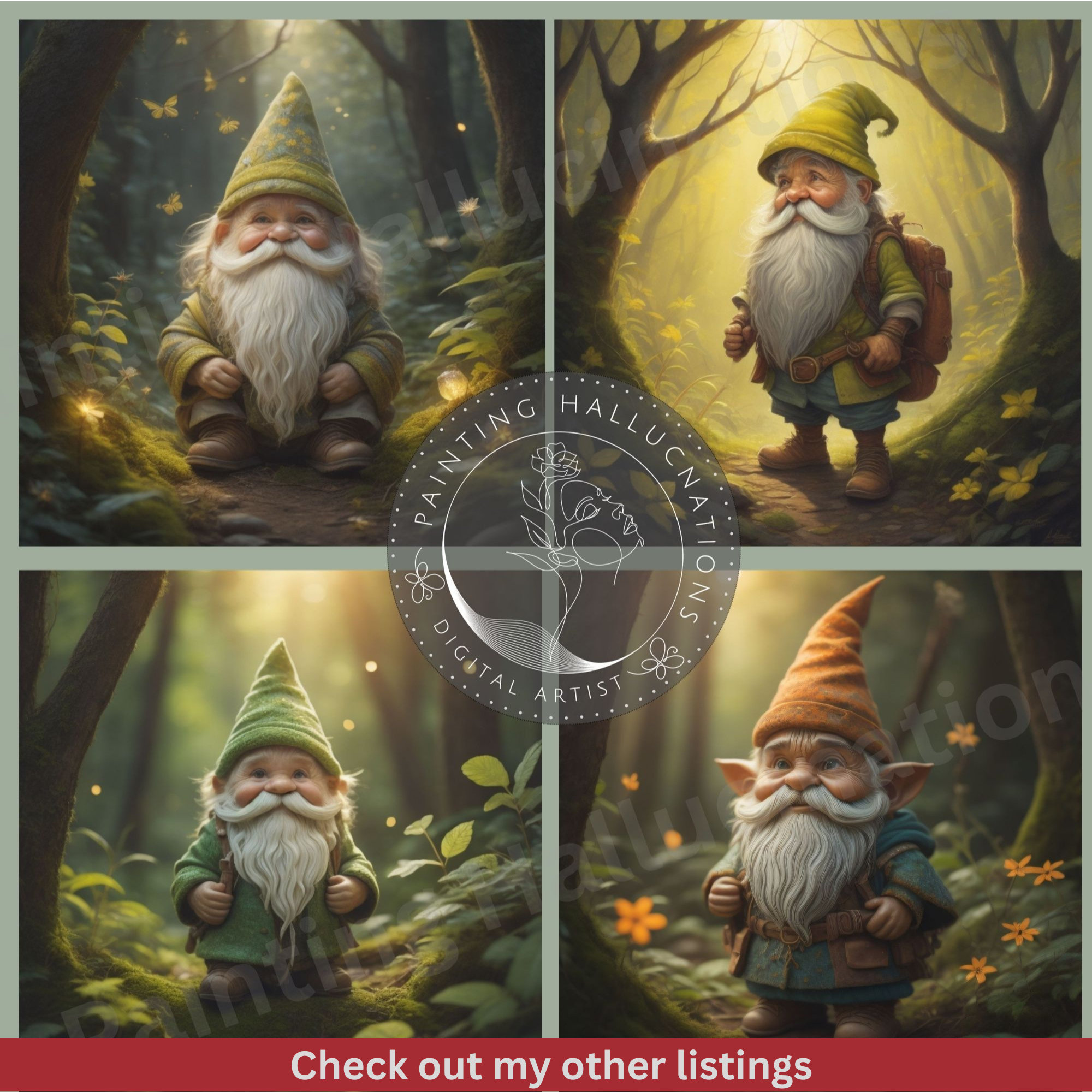 5 PRINTABLE Woodland Garden Gnome, Fantasy Land Garden Gnomes, Poster ...