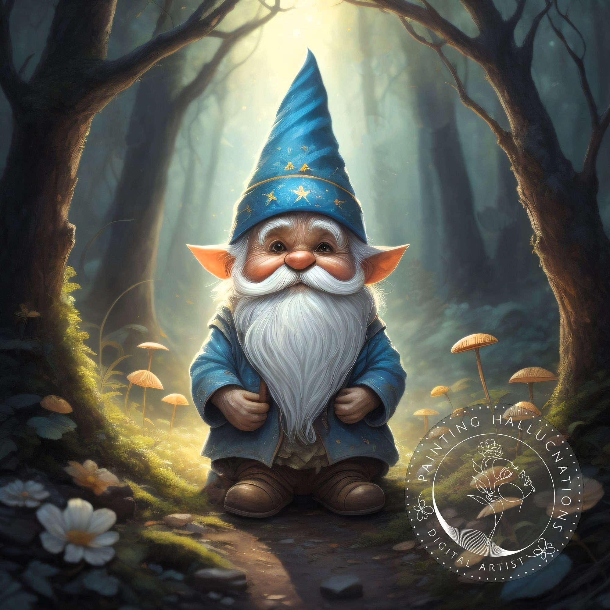 5 PRINTABLE Mushroom Garden Gnomes, Fantasy Land Garden Gnome, Posters ...