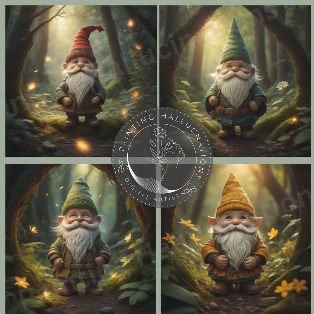 5 PRINTABLE Woodland Garden Gnome, Fantasy Land Garden Gnomes, Posters ...