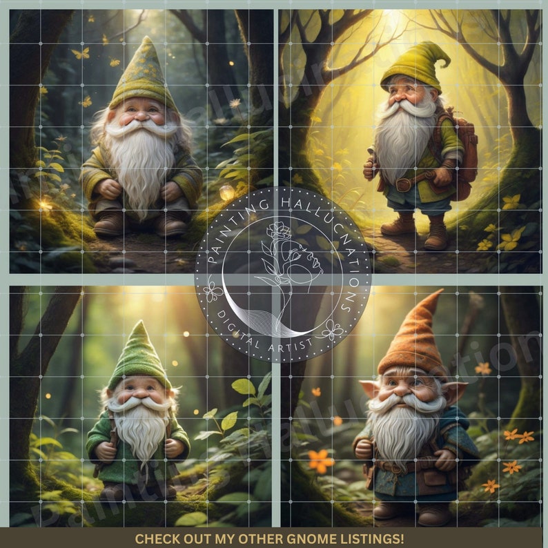 4 PRINTABLE Fall Garden Gnomes, Fantasy Land Garden Gnomes, Posters for ...